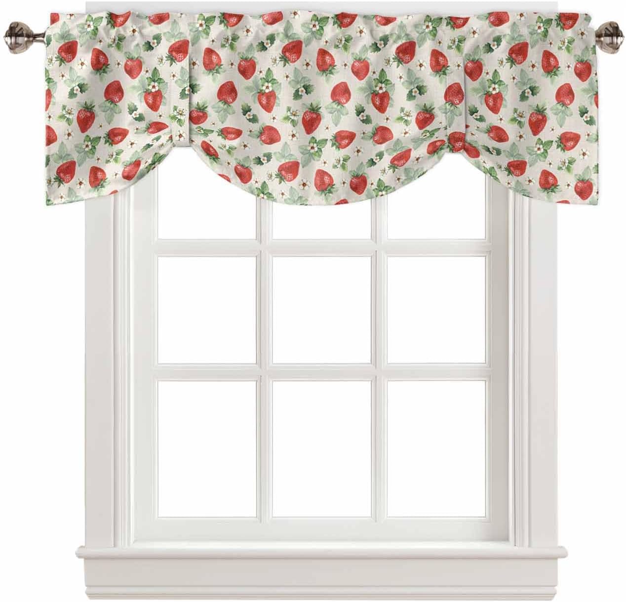 Amazon.com: Red Strawberry Tie Up Valance Curtain for Kitchen Living ...