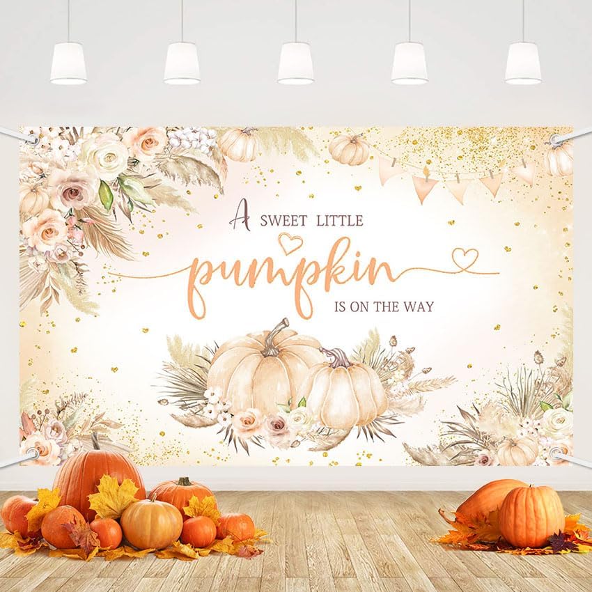 Amazon.com : MEHOFOND Boho Little Pumpkin Baby Shower Banner, A Little ...