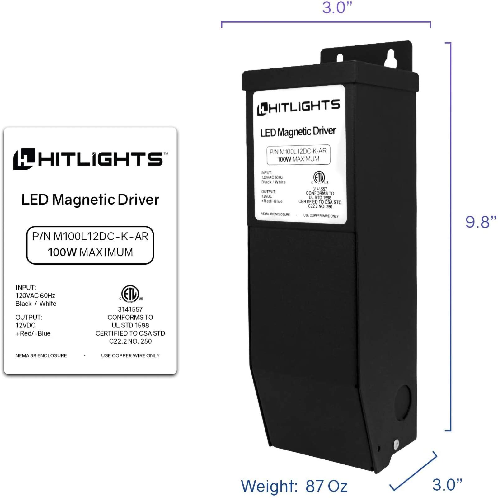Snapklik.com : HitLights Dimmable LED Driver Transformer 12V 100W ...