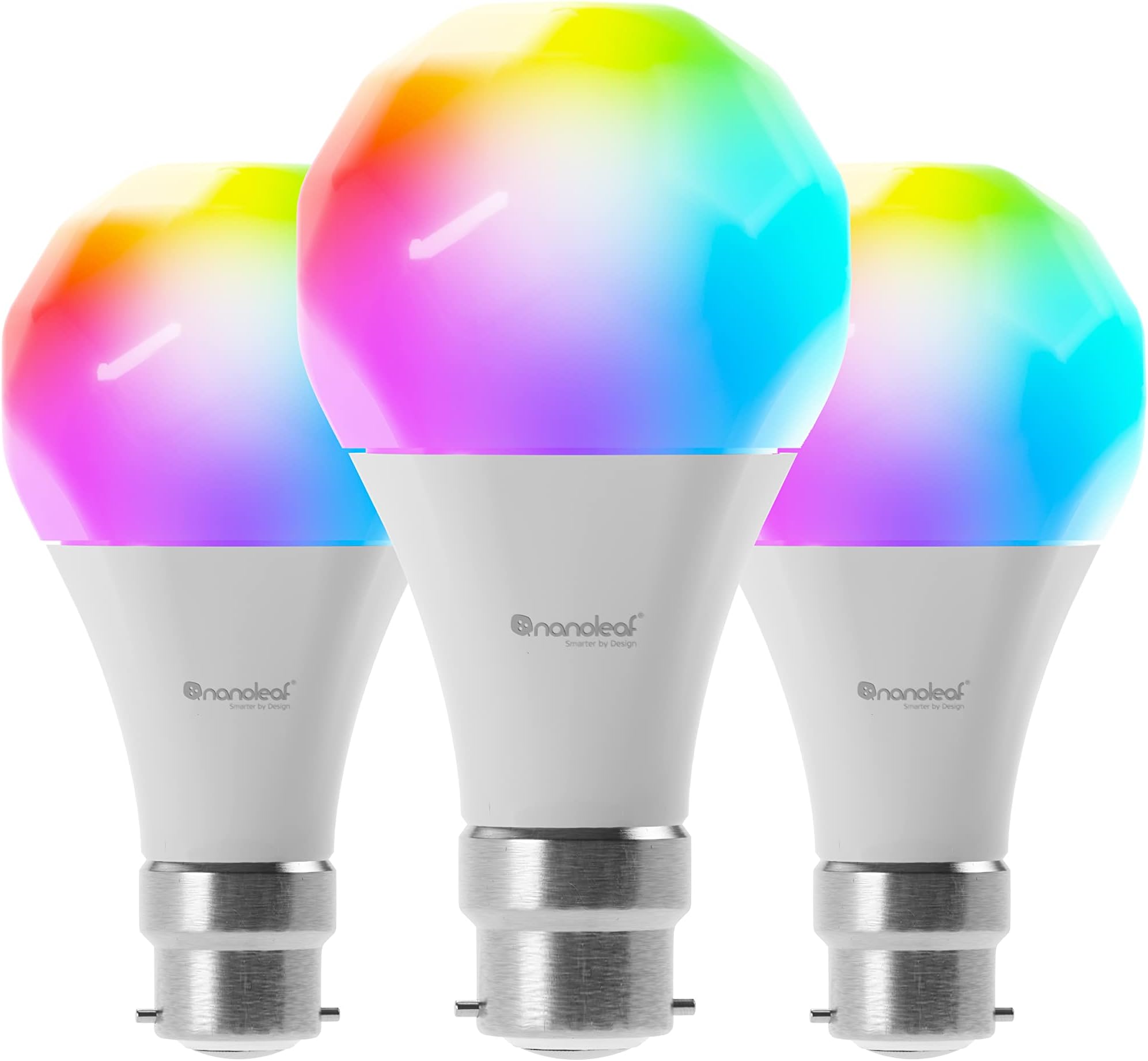 Nanoleaf Essentials B22 LED Bulbs, Pack of 3 RGBW Dimmable Smart Bulbs ...