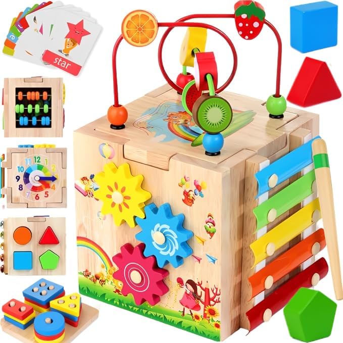 Amazon.com: 8-in-1 Wooden Baby Activity Cube - Xylophone, Shape Sorter ...