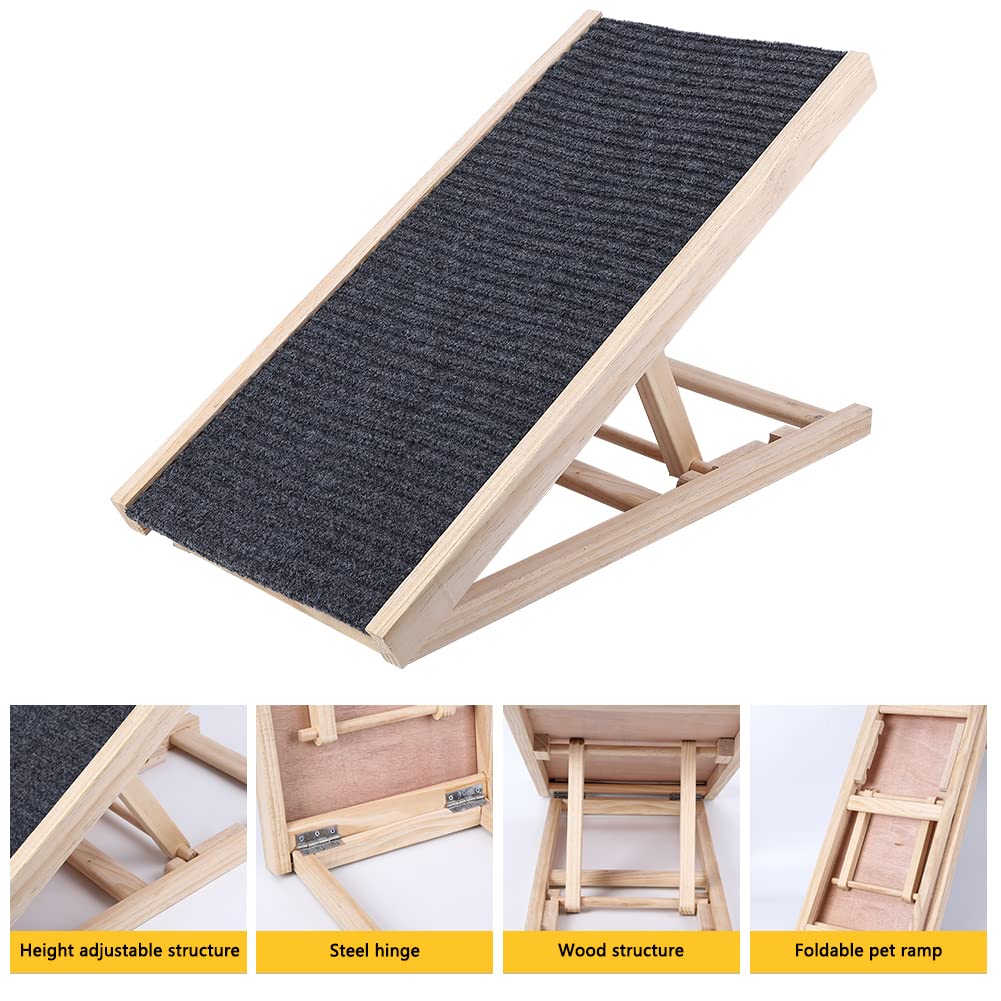 Pet Ramp Ladder Adjustable Dog Ramp with Traction Mat, Wooden Pet Steps ...