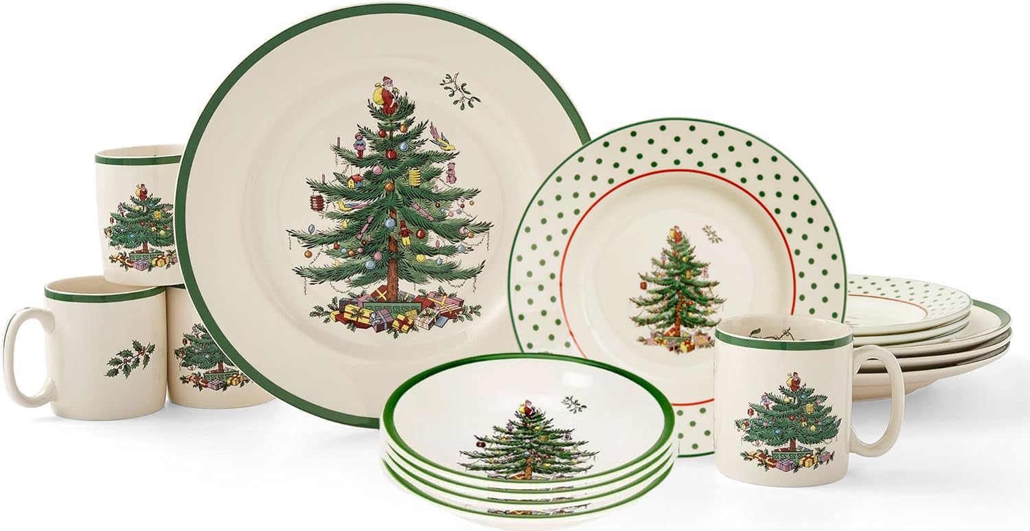 Spode Christmas Tree 16-Piece Dinnerware Set, Polka Dot - Elegant ...