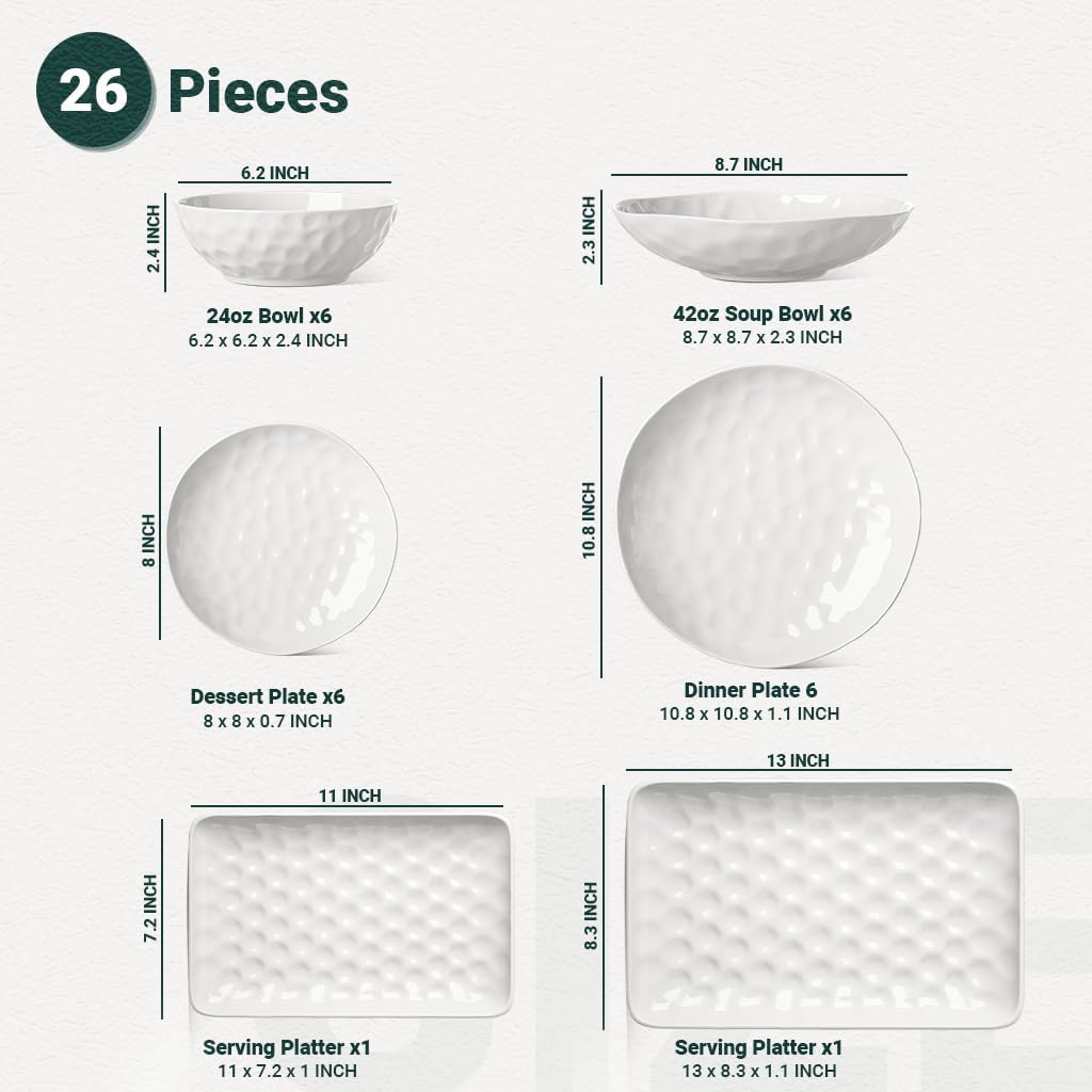 HOMBENE Plates and Bowls Sets, 26 Piece w/Rectangula Dinnerware Sets ...