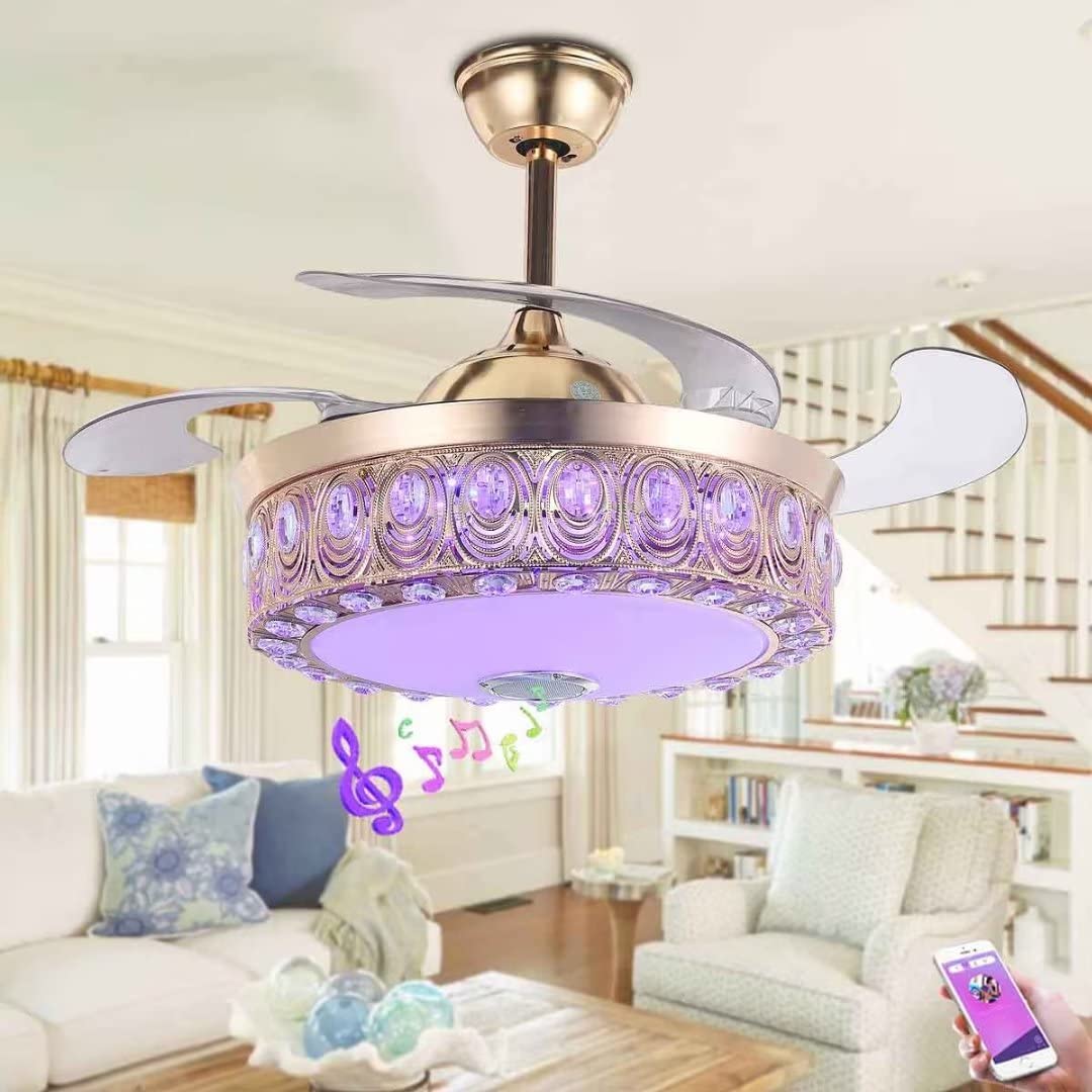 Amazon.com: 42" Crystal Chandelier Ceiling Fan with Light Remote ...