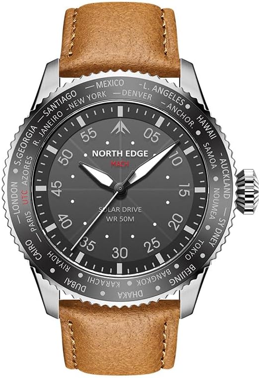 Buy NORTH EDGE Men's Military Solar Drive Pilot Analog Quartz Black ...