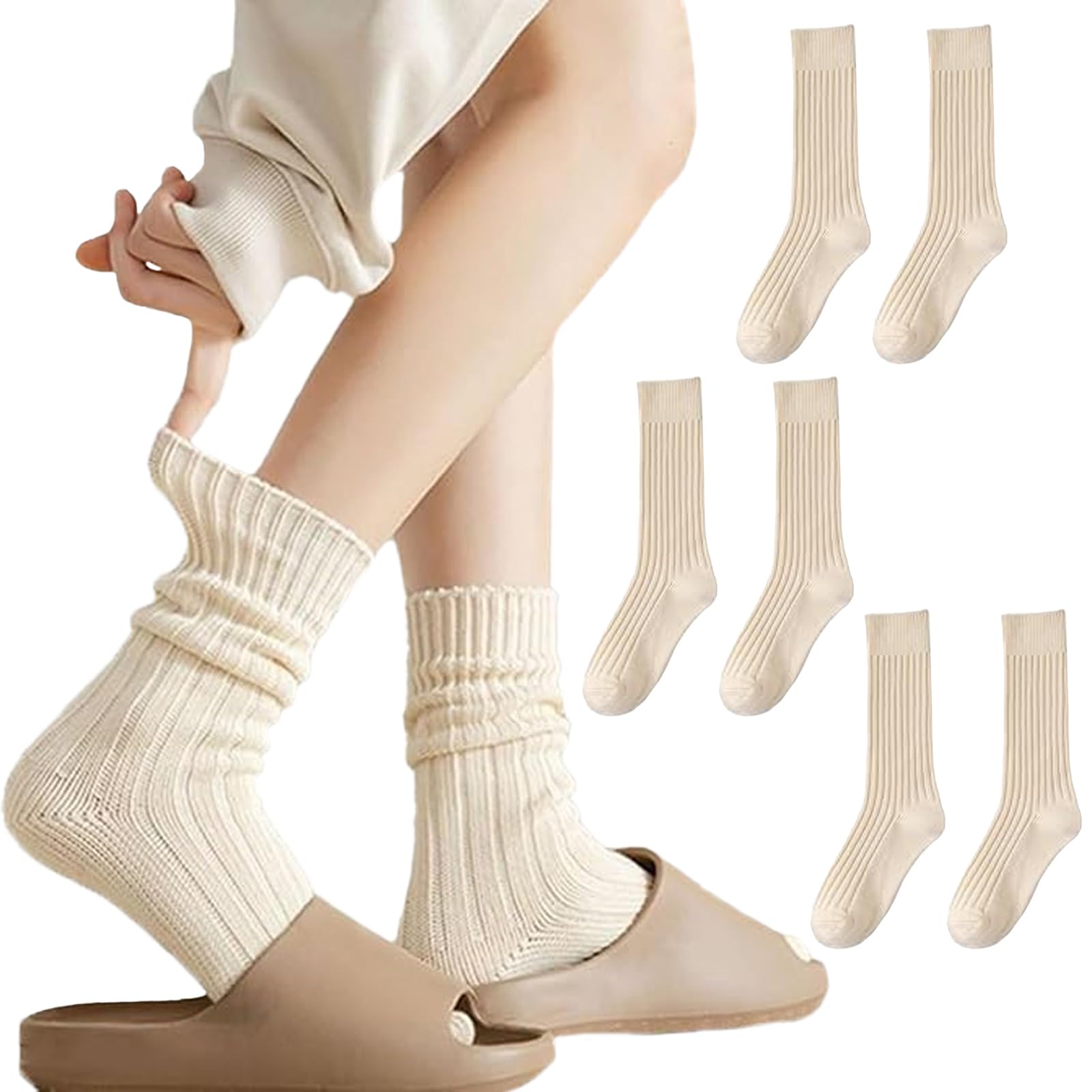 DXPETA 3 Pairs Cream Slouch Socks, Women's Slouch Socks, Cute Knit ...