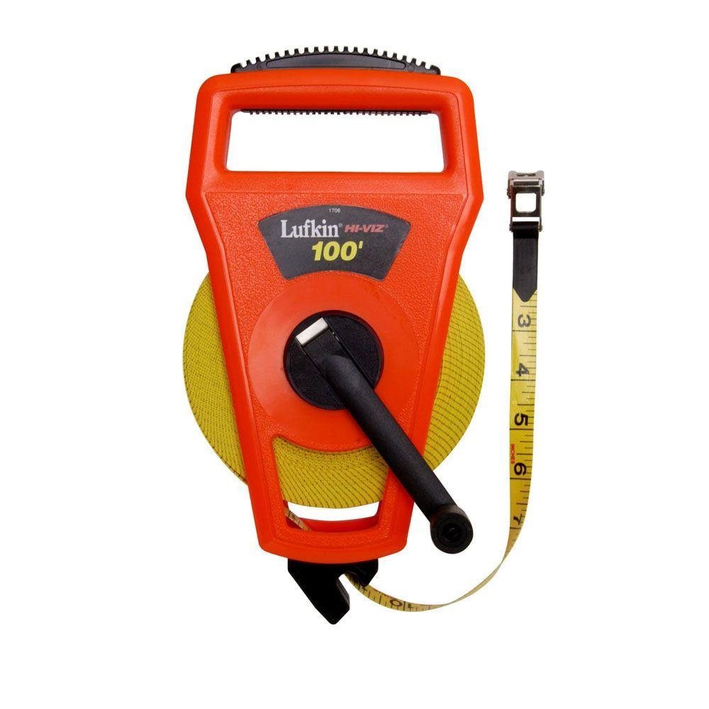 Snapklik.com : 100 Ft L X 0.5 In W Reel Rewind Tape Measure Orange 1 Pk