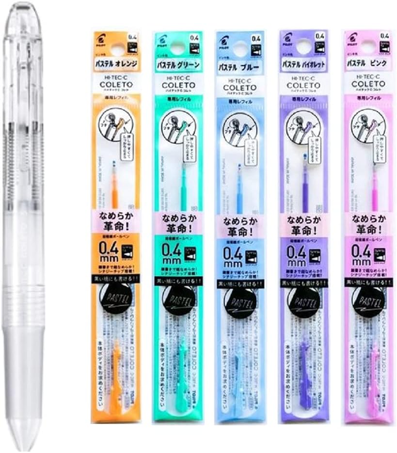 Pilot Hi-Tec-C Coleto Gel Ink Pen 0.4mm 5-In-1 Transparent Body & 5 ...