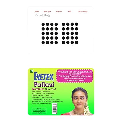 Eyetex Pallavi Sticker Kumkum (Round), P5 - Black, 20 Flaps, Breathable ...