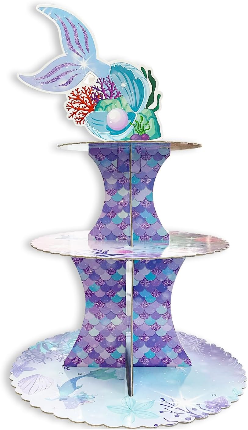 Amazon.com: HHDATC Mermaid Birthday Decorations Cupcake Toppers Stand ...