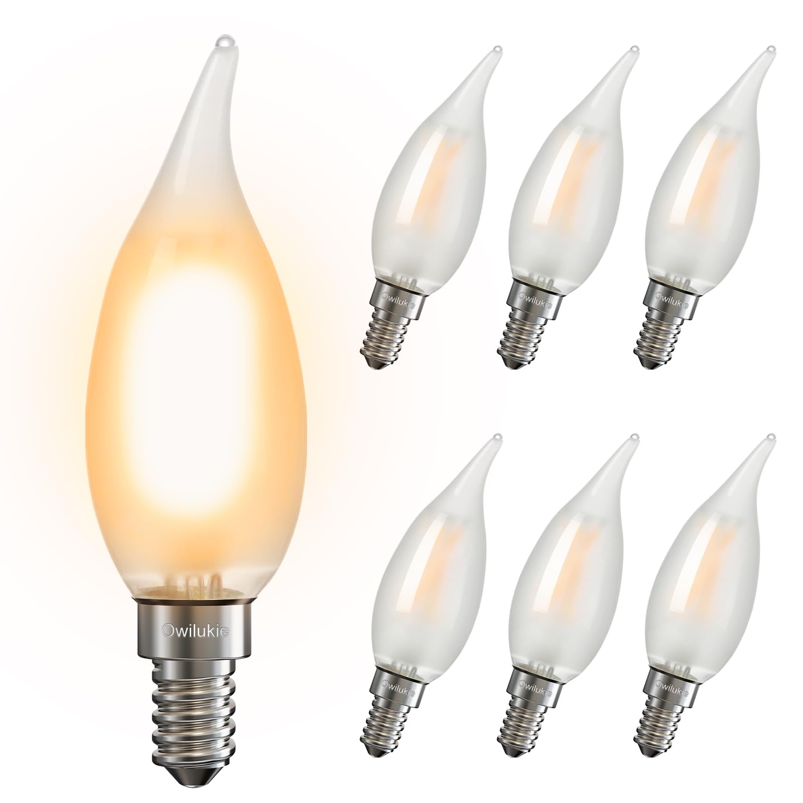 Owilukie Chandelier Frosted Light Bulbs 6W (60W Equivalent), Candelabra ...