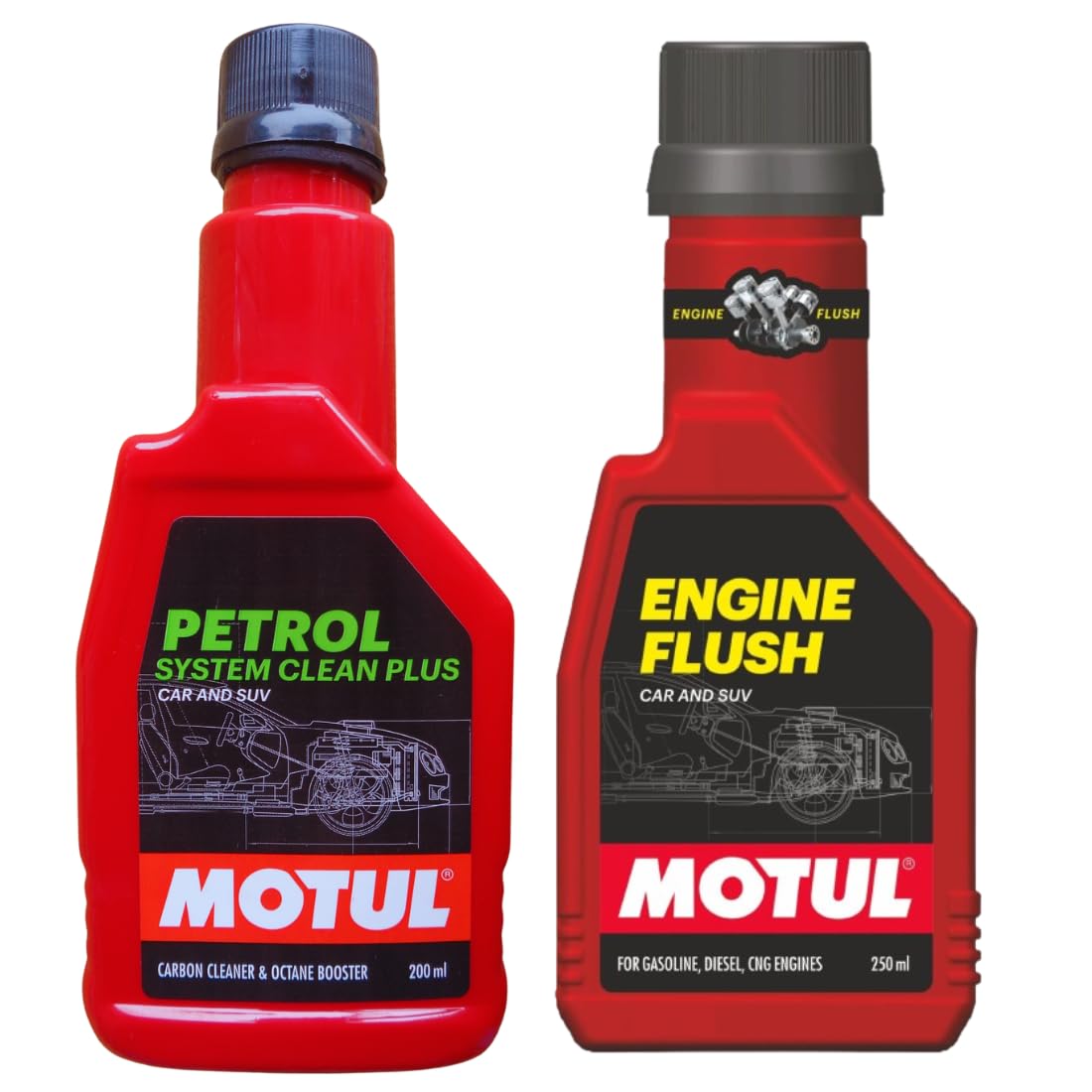 Motul 4 Wheeler Engine Flush 250ml & Petrol System Clean Plus 200ml ...