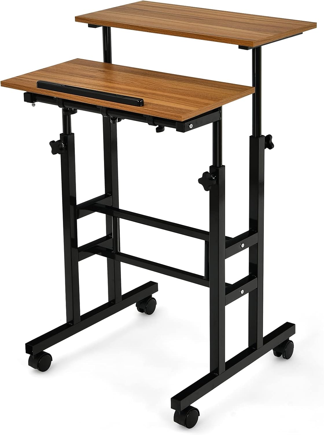 CASART Height Adjustable Rolling Computer Desk, 2-Tier Standing Desk ...