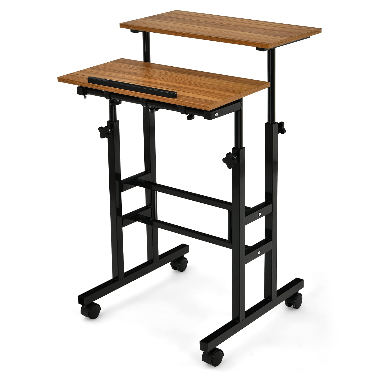 CASART Height Adjustable Rolling Computer Desk, 2-Tier Standing Desk ...
