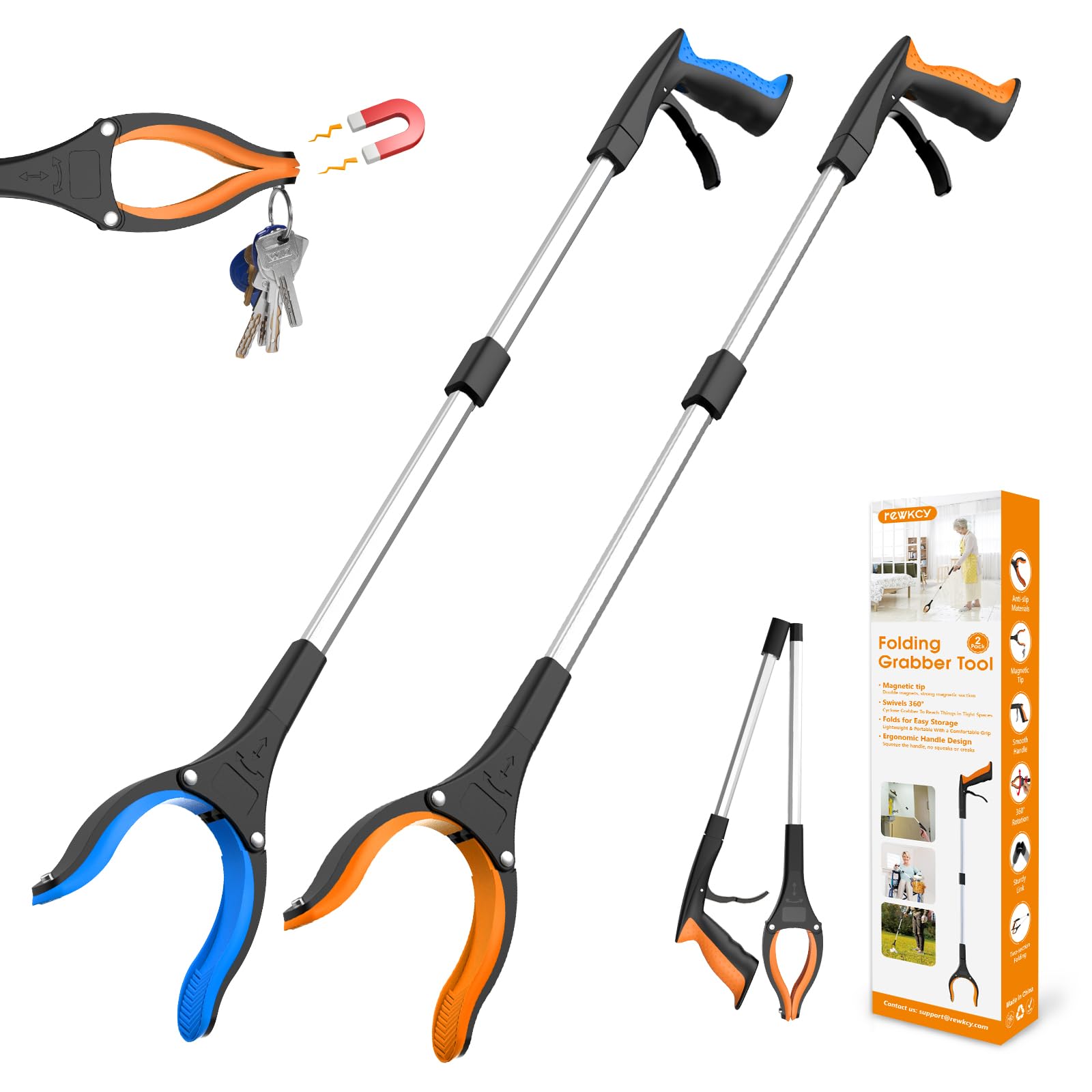 80cm Greifzange für Senioren im 2er-Pack - Ergonomische Greifzange mit ...