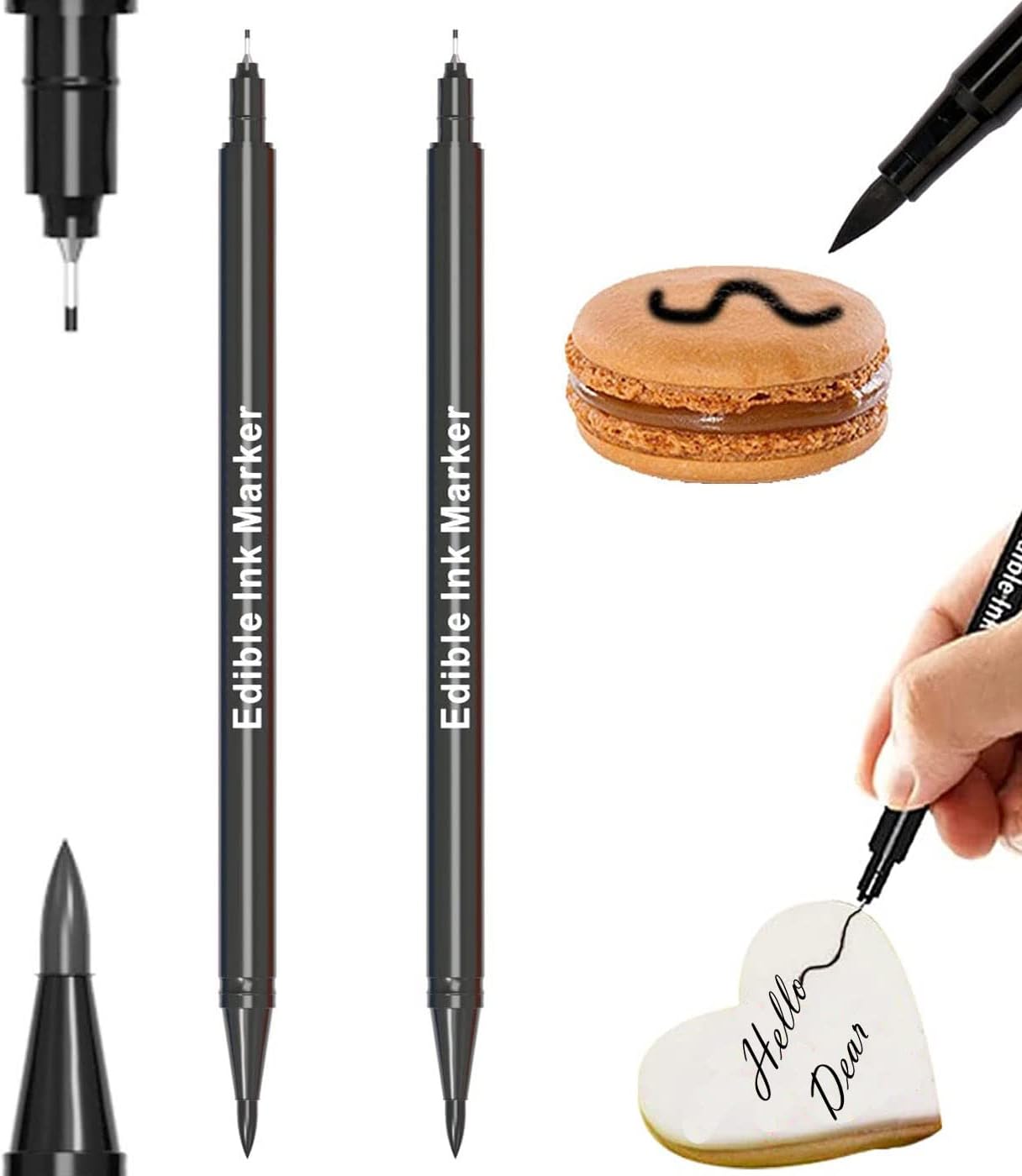 Premify 2pcs Black Food Coloring Marker, Edible Ink Pens, Double Sided ...