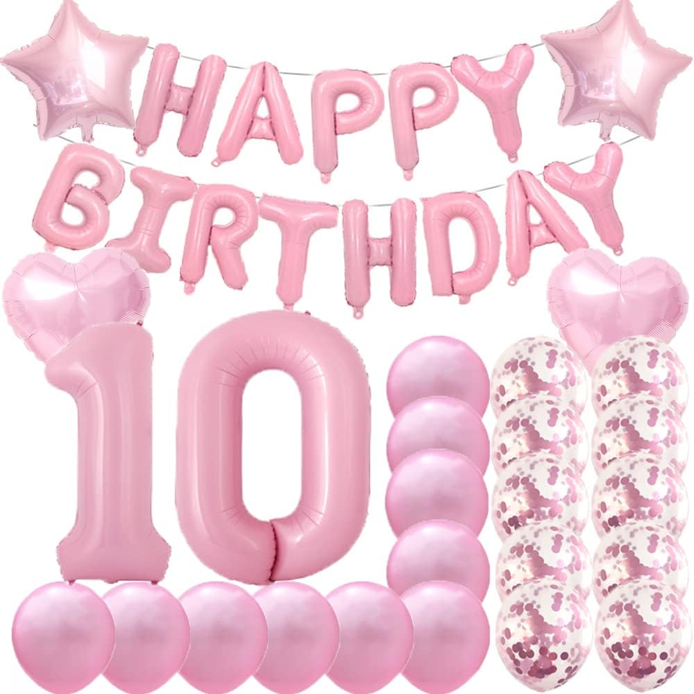 Amazon.com: ZSNWGZ Sweet 10th Birthday Decorations Party Supplies,Pink ...