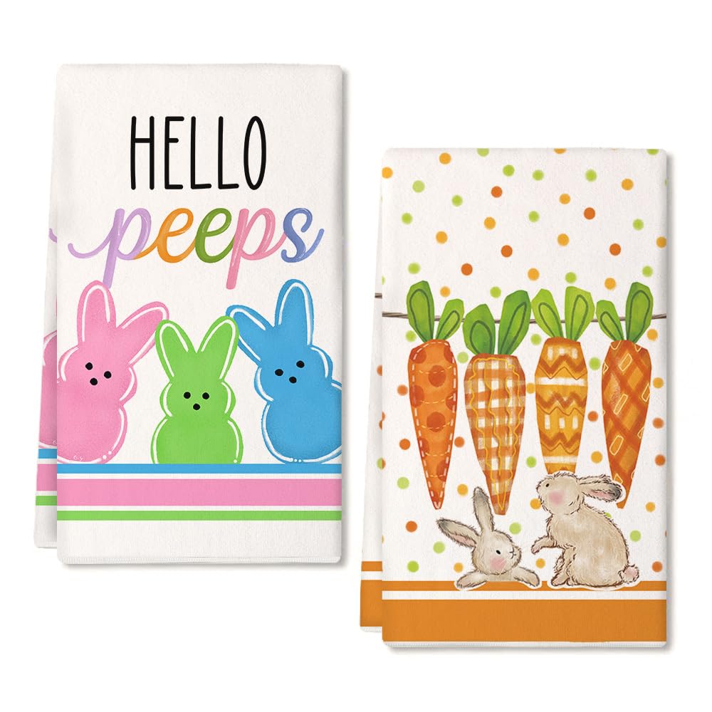 Amazon.com: DineDia Beige Bunny Easter Kitchen Towels Set of 2,Orange ...