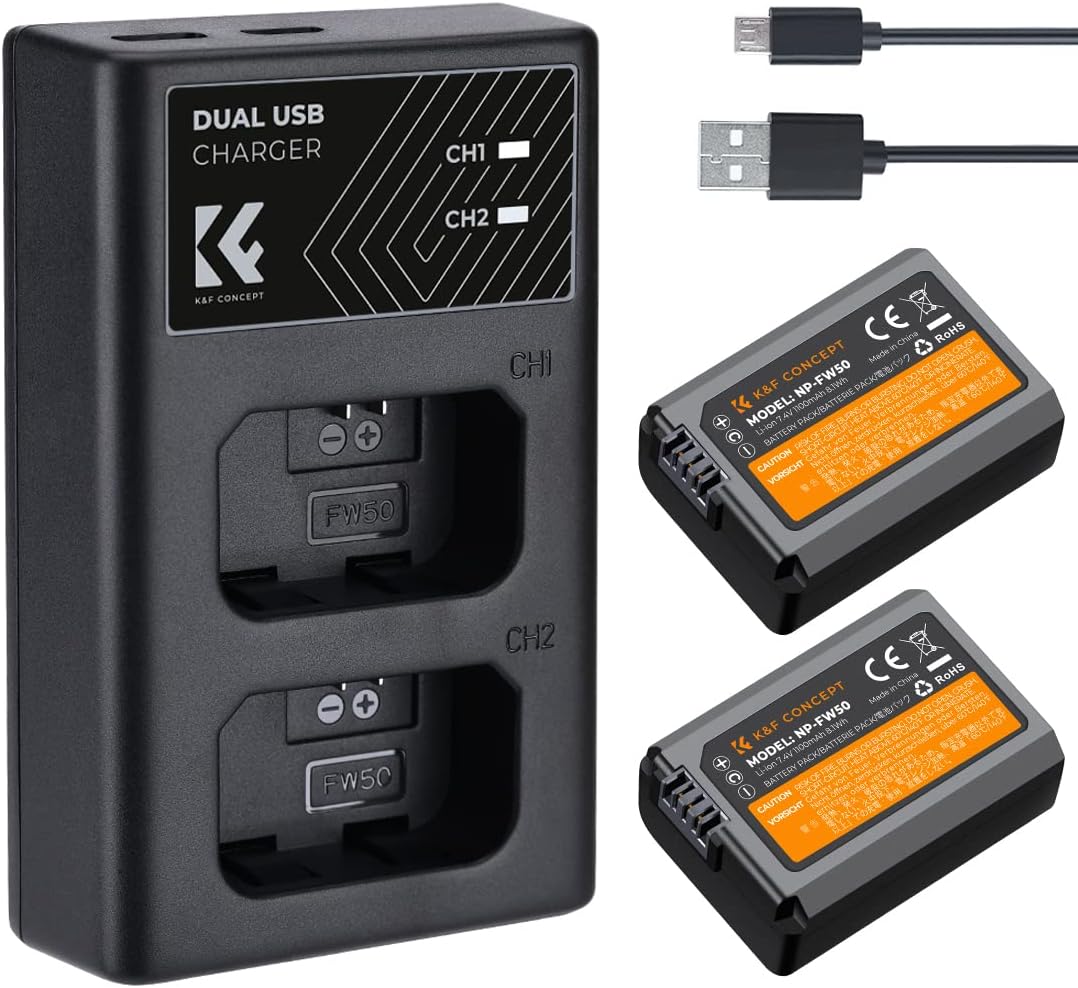 NP-FW50 K&F Concept Kameraakku Ladegerät, 1100mAh Batterie 2 Pack ...