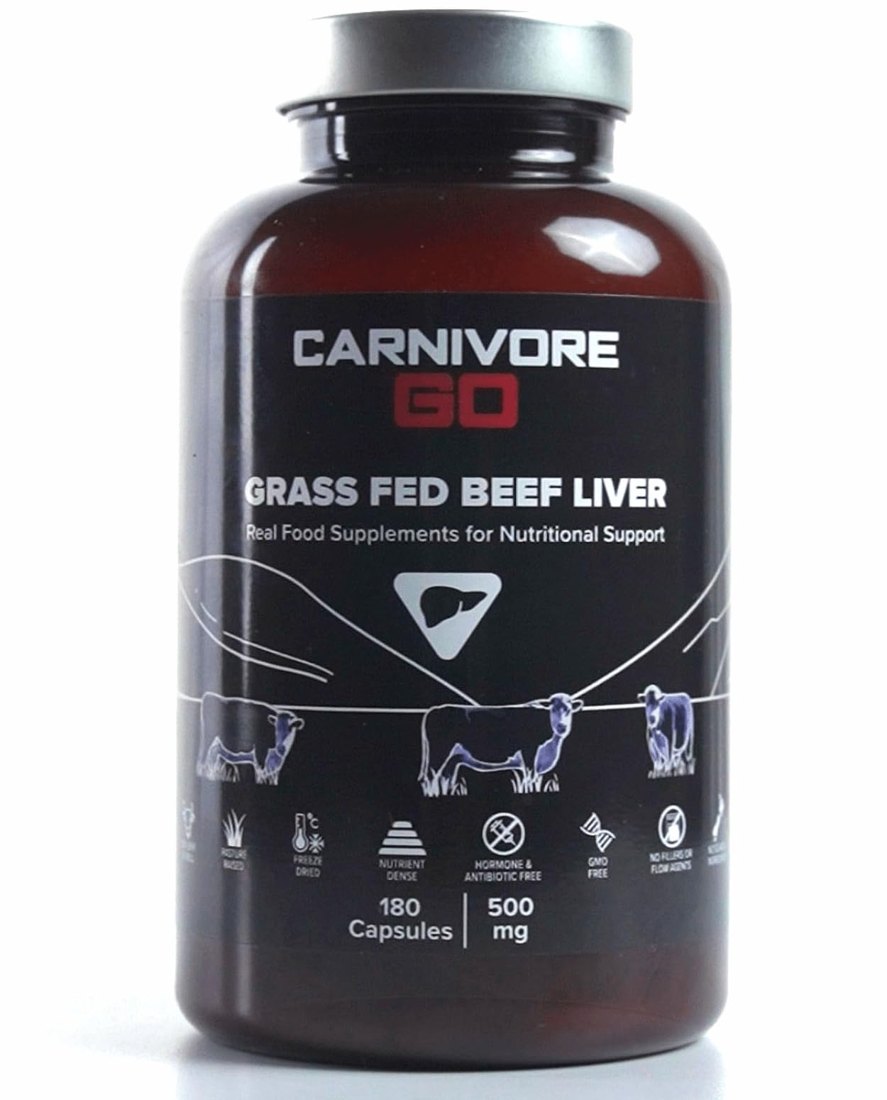 Carnivore Go Grass Fed Beef Liver Capsules - 180 Desiccated Liver Tablets, 500mg - NZ Ancestral ...