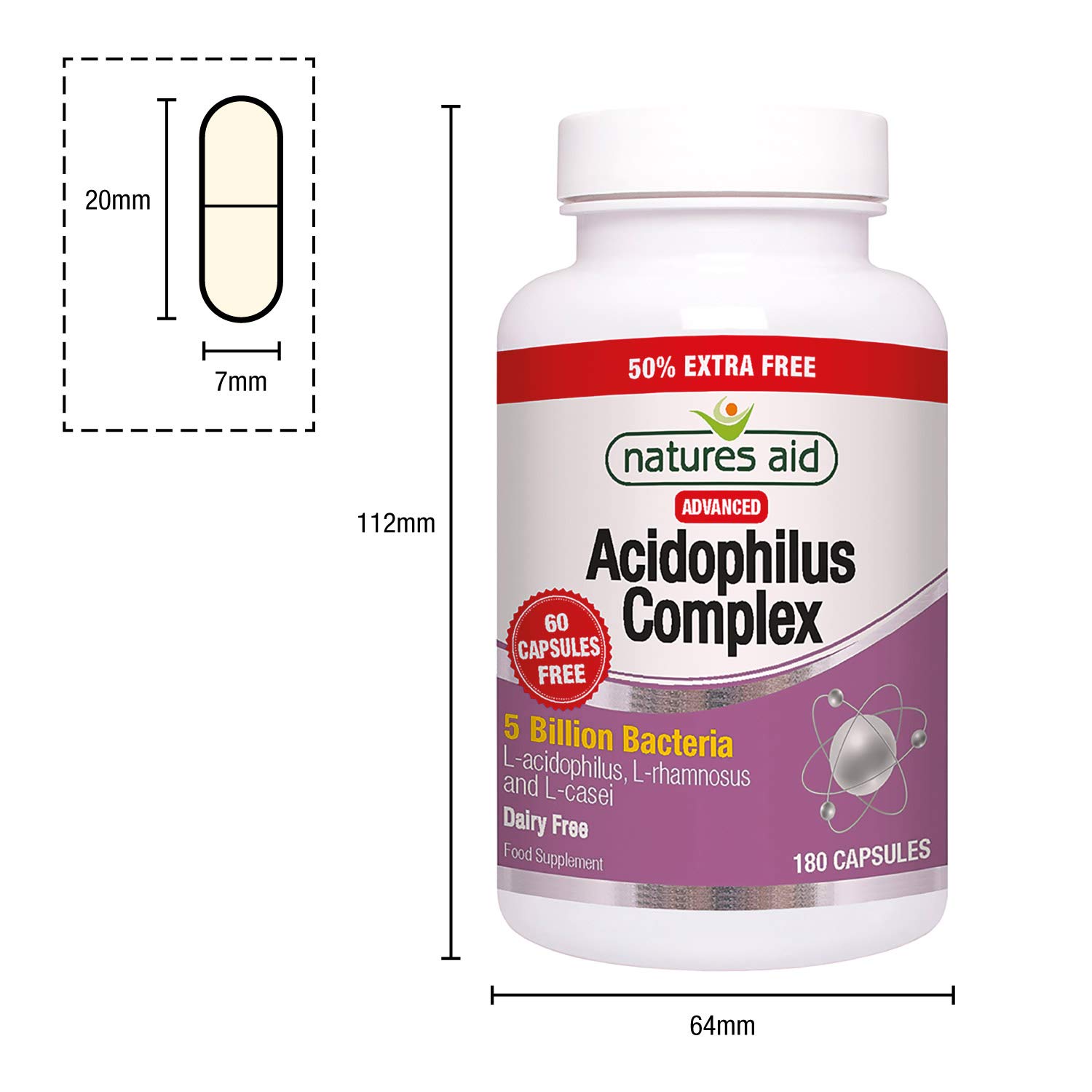 Buy Natures Aid Acidophilus Complex, 5 Billion Bacteria, 180 Capsules ...
