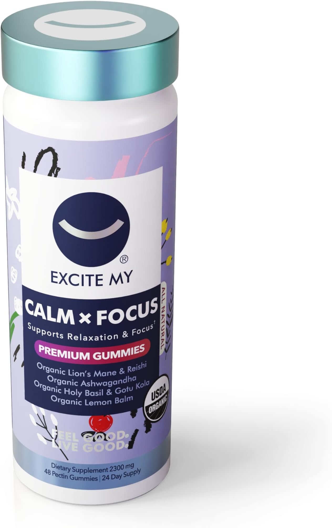 Amazon.com: EXCITE MY CALM x FOCUS Organic Gummy Vitamins, Mushroom ...