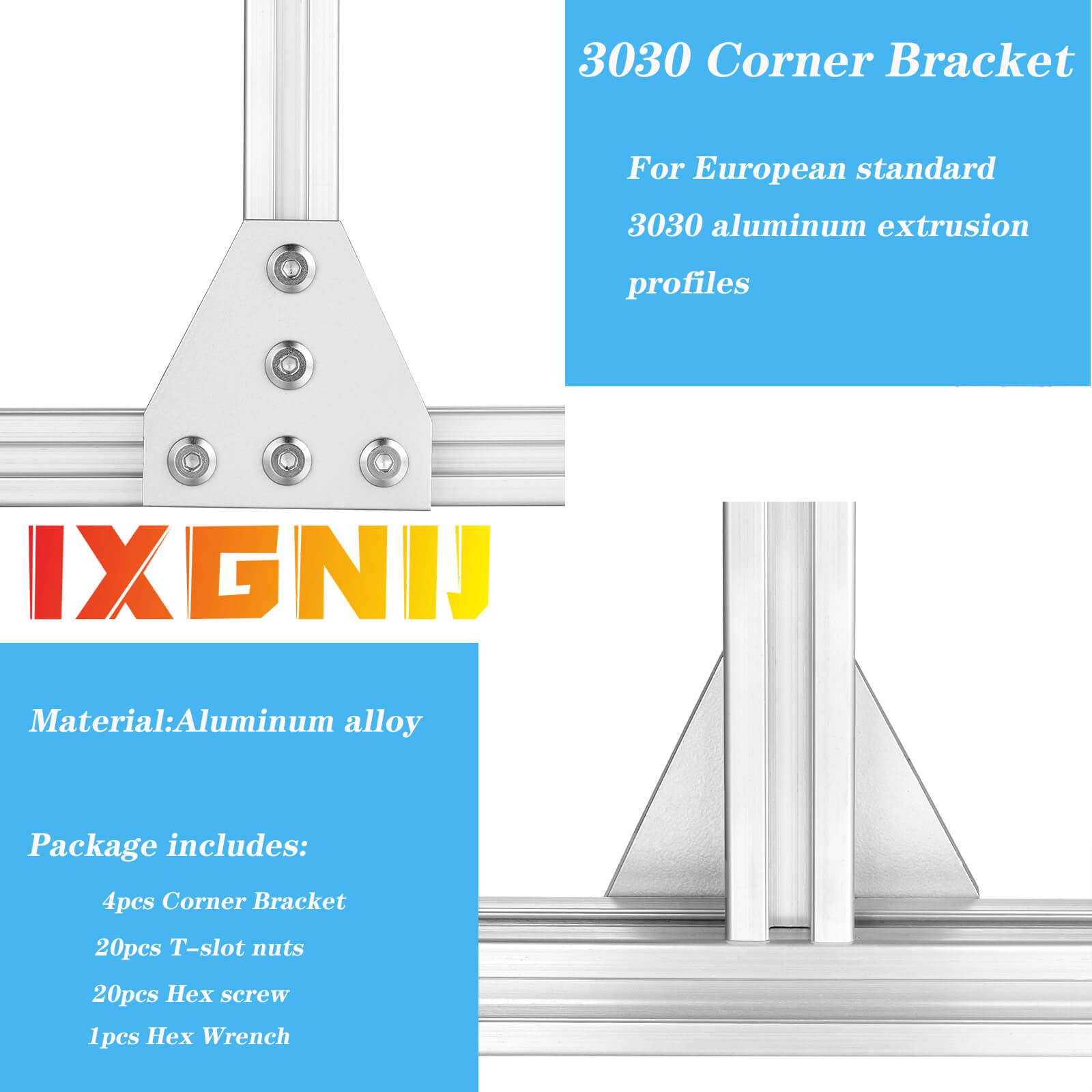 Snapklik.com : 4Set 3030 Corner Bracket 5 Hole T Shape Joint Plates Set ...