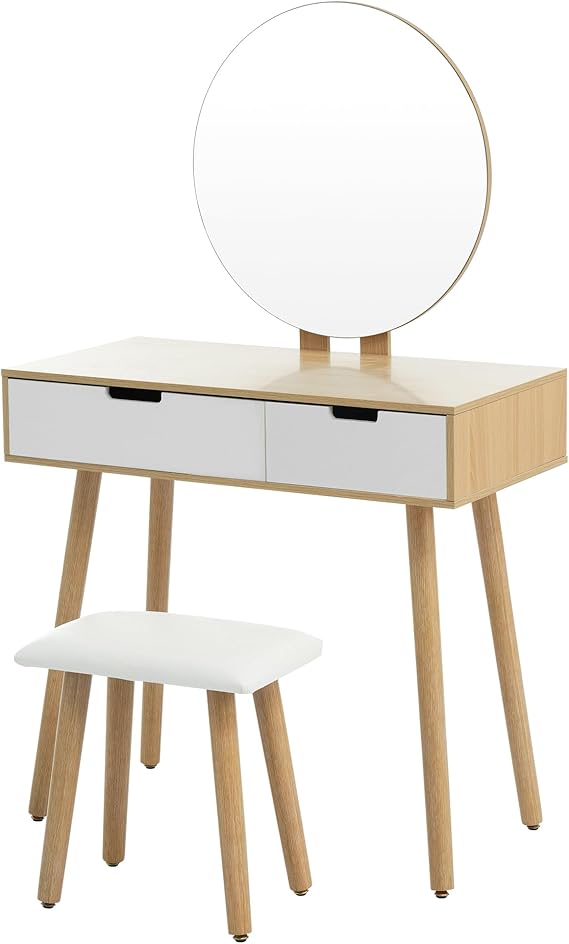 Amazon｜OSJ ドレッサー ナチュラル 化粧台 鏡台 ドレッサーテーブル スツール付き ドレッサー コンパクト 椅子 セット 丸型 鏡 おしゃれ 大容量収納 姫系｜鏡台・ドレッサー ...