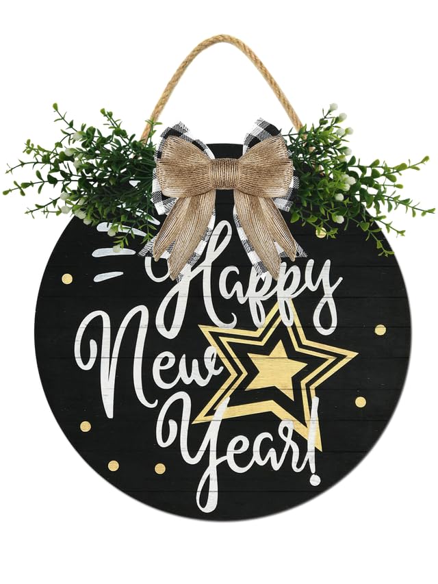 Amazon.com: LERJIMUX Happy New Year Door Sign Home Decor Round Wood ...