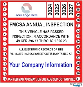 Amazon.com: Kalair GFX FMCSA Vehicle Annual DOT Inspection Stickers ...