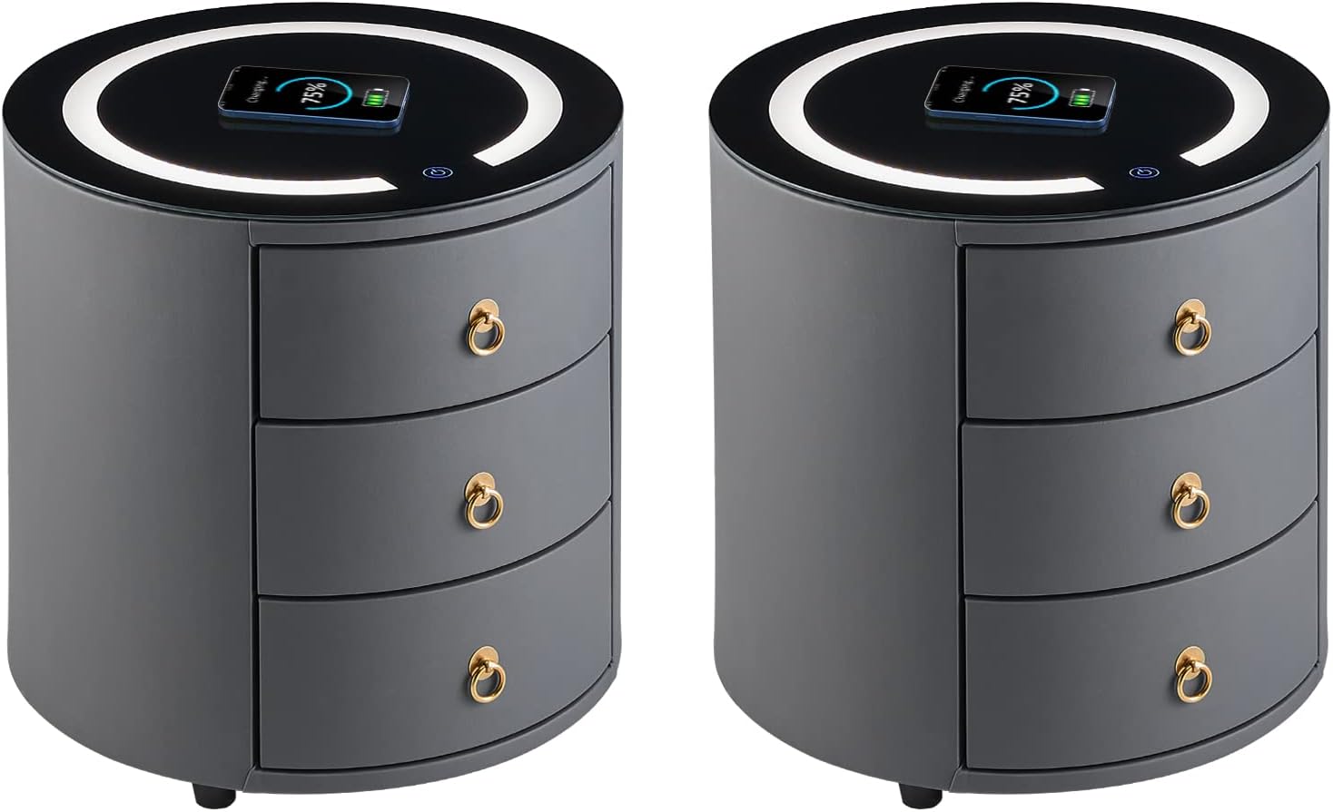 Amazon.com: Round Night Stand Nightstand, Wooden Bedside Table Set for ...