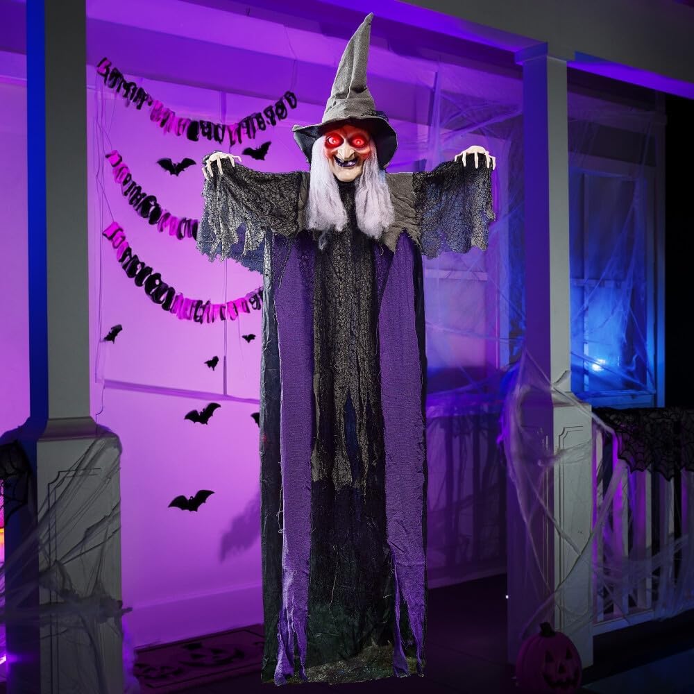 Amazon.com: 67" Life Size Hanging Talking Witch Halloween Animated ...