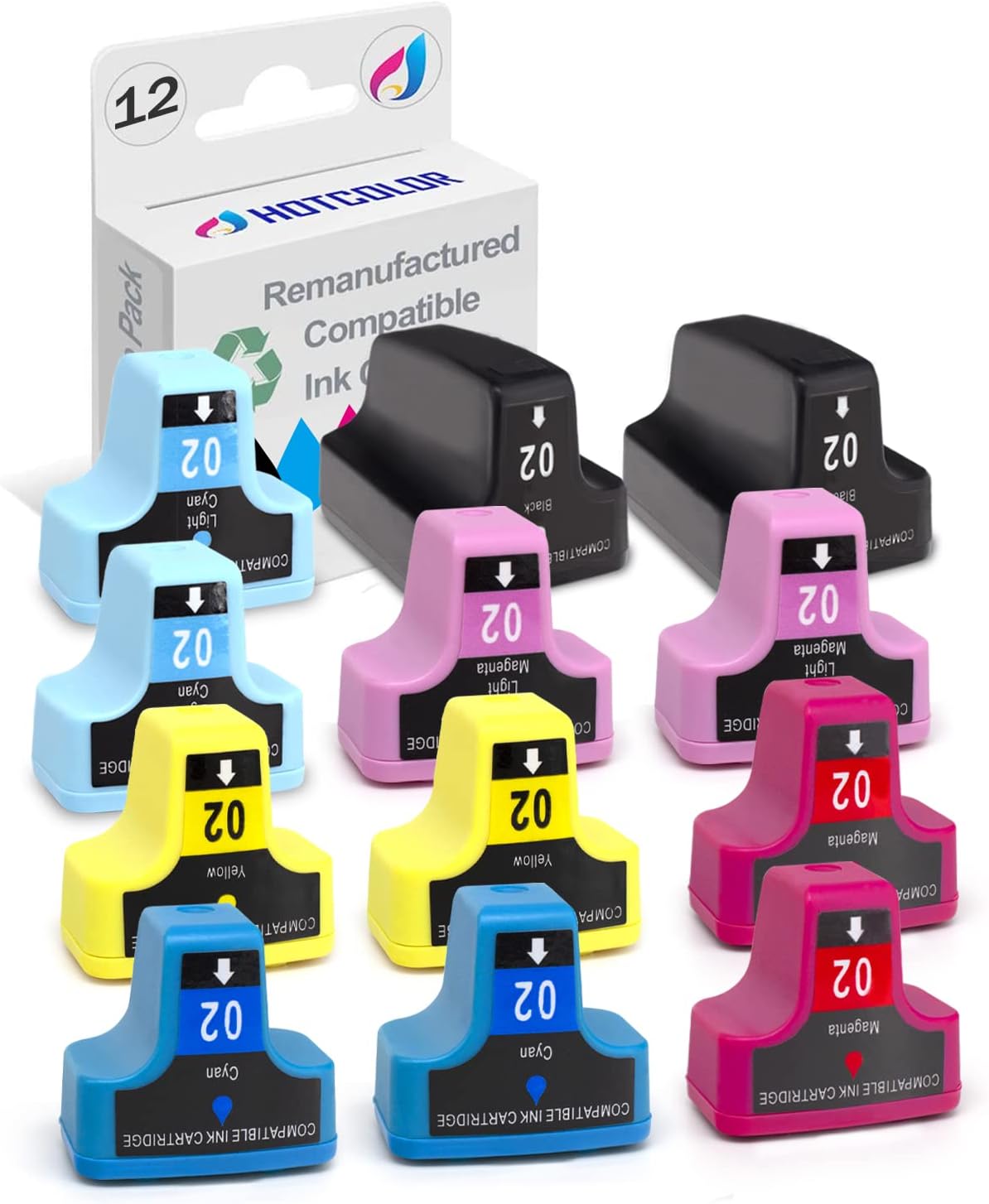 Amazon.com: HOTCOLOR Remanufactured for hp 02 Ink Cartridges ...