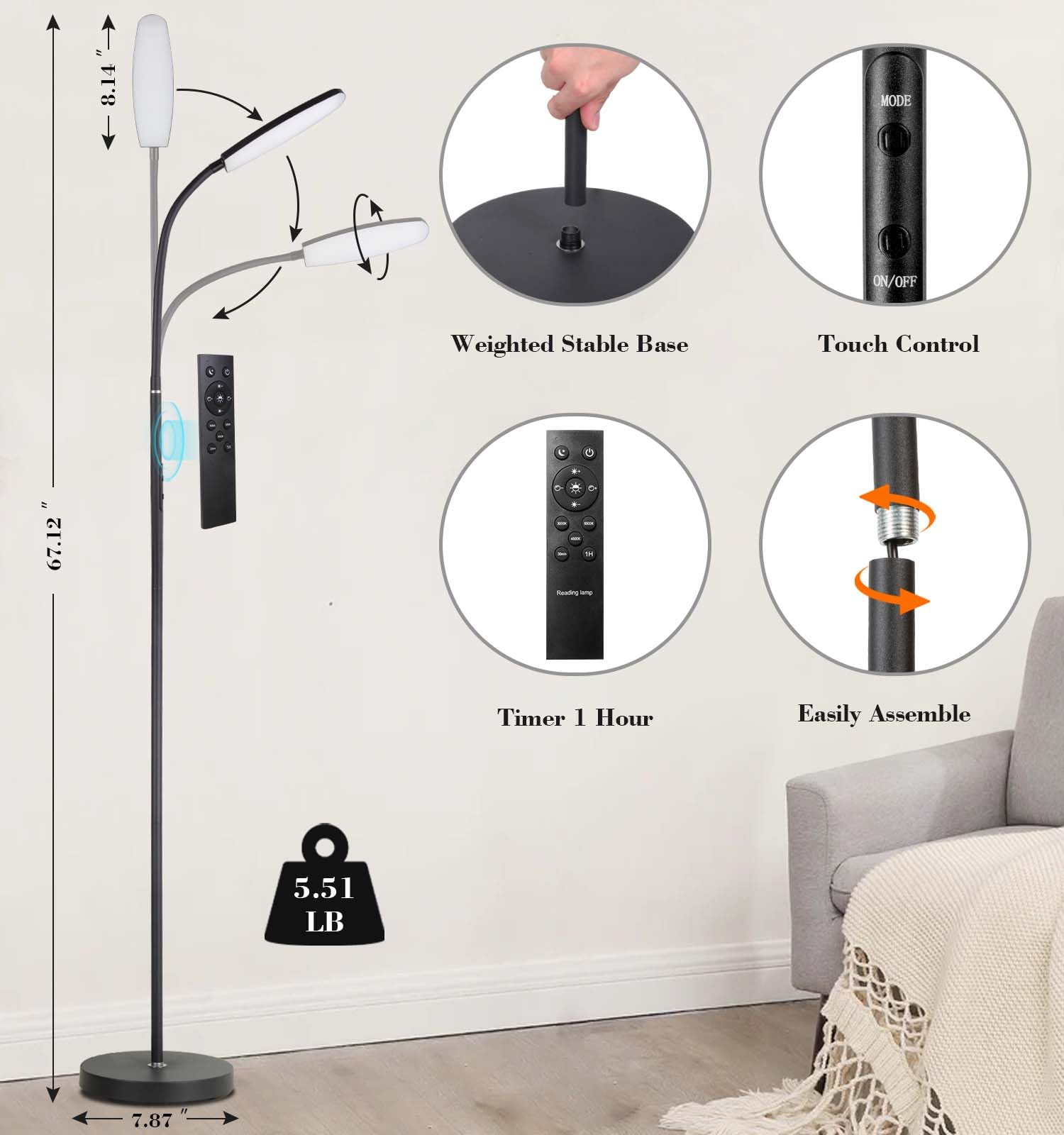 Snapklik.com : LED Floor Lamp, Floor Lamp, Reading Lamp, Remote And ...