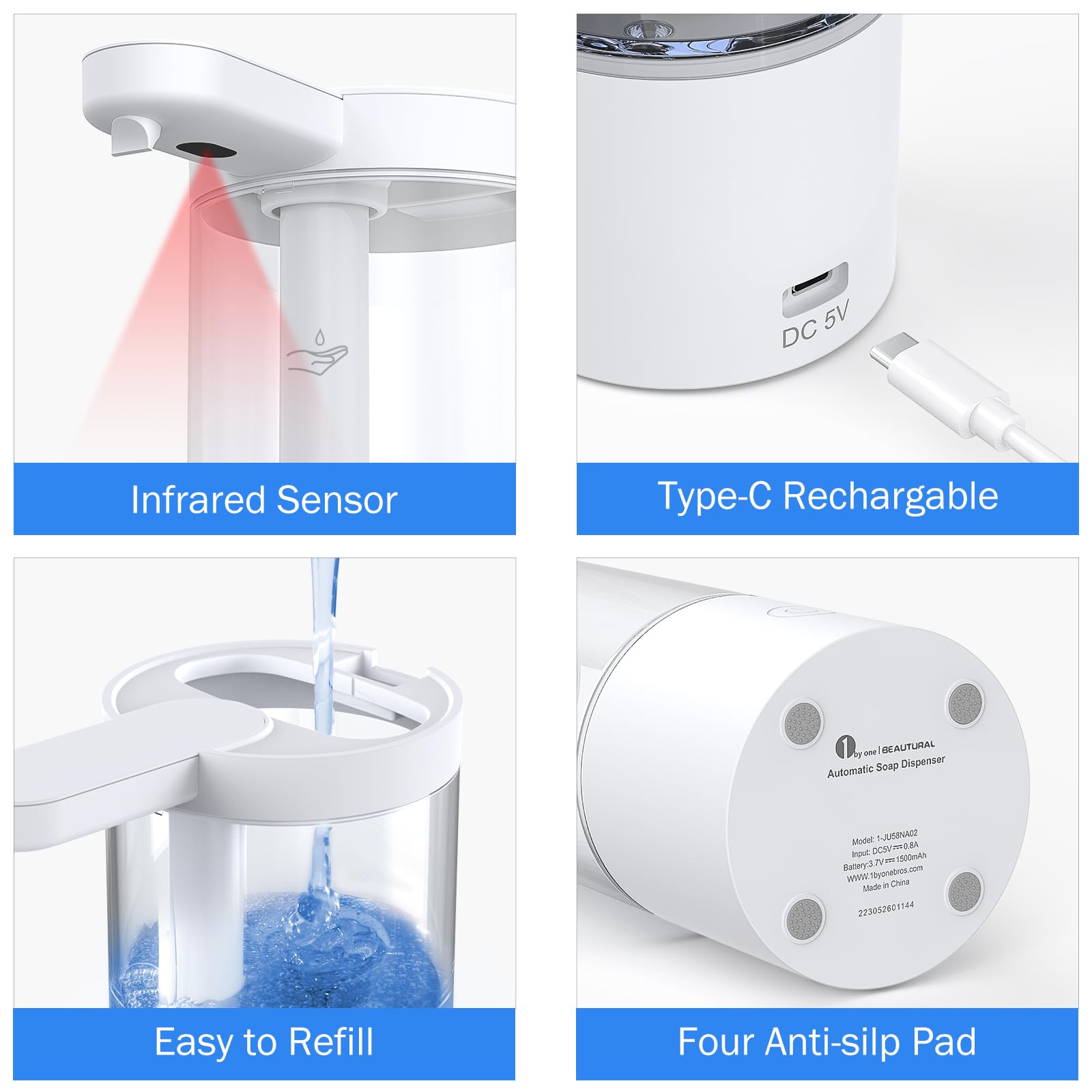 Snapklik.com : BEAUTURAL Automatic Soap Dispenser Rechargeable, Hand ...