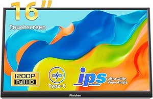 Pisichen 16 Inch Portable Touchscreen Monitor, 1920x1200P USB C HDMI ...