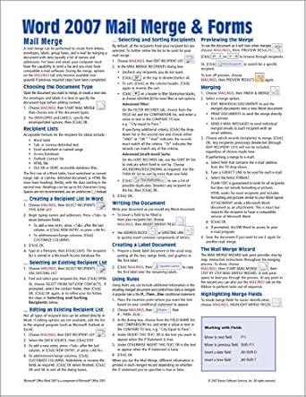 Buy Microsoft Word 2007 Mail Merge & Forms Quick Reference Guide (Cheat Sheet of Instructions ...