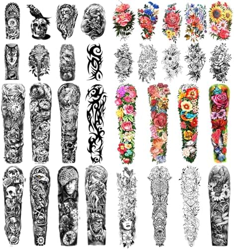 Amazon.com : Full Arm Temporary Tattoos 8 Sheets and Half Arm Shoulder ...