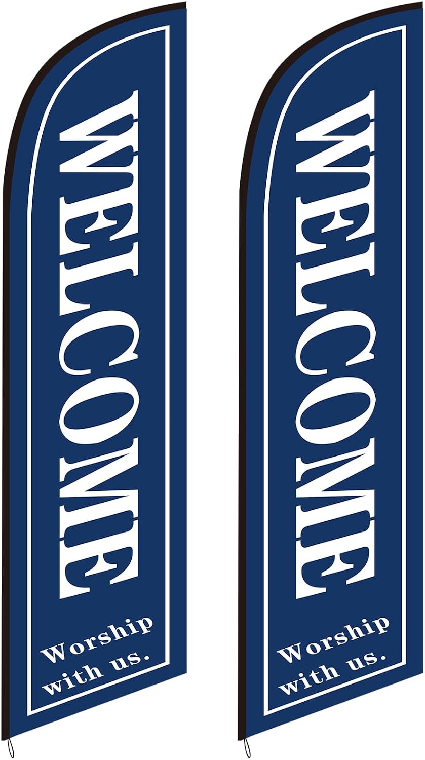 Amazon.com : 2 Pcs Welcome Worship with Us Church Feather Flags Banners ...
