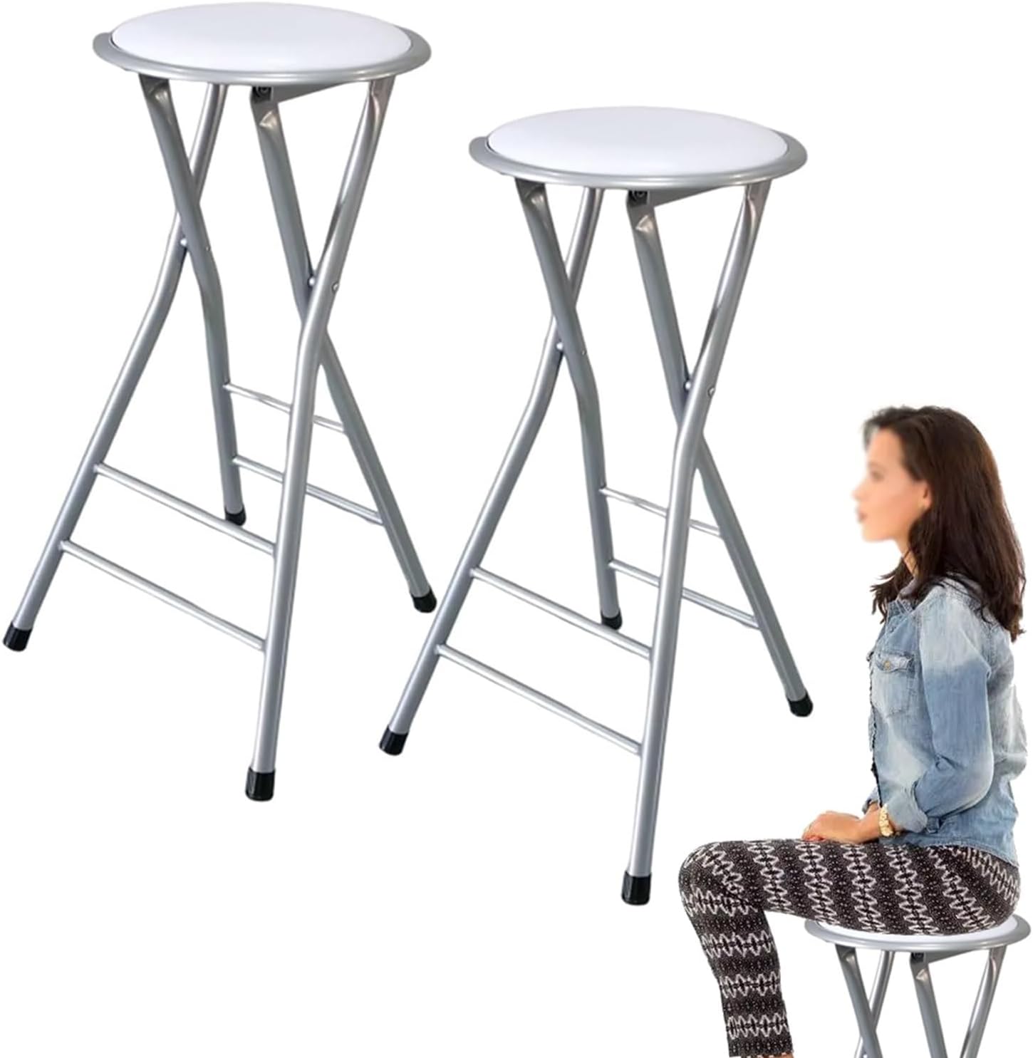 Amazon.com: White Round Folding Kitchen Breakfast Stool, Tall Bar Stool ...