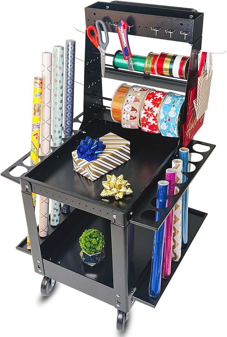 Amazon.com: Wrapping Paper Storage Cart - Rolling Gift Wrap Station ...