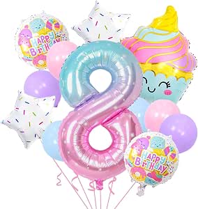 Amazon.com: Ice Cream 8th Birthday Decorations for Girls, 12 PCS ...