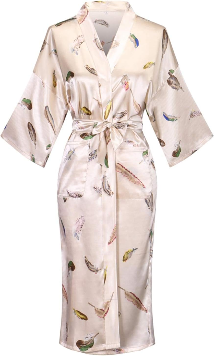 Old-to-new Women¡¯s Kimono Robe Long Bathrobe Floral Printed Nightgown ...