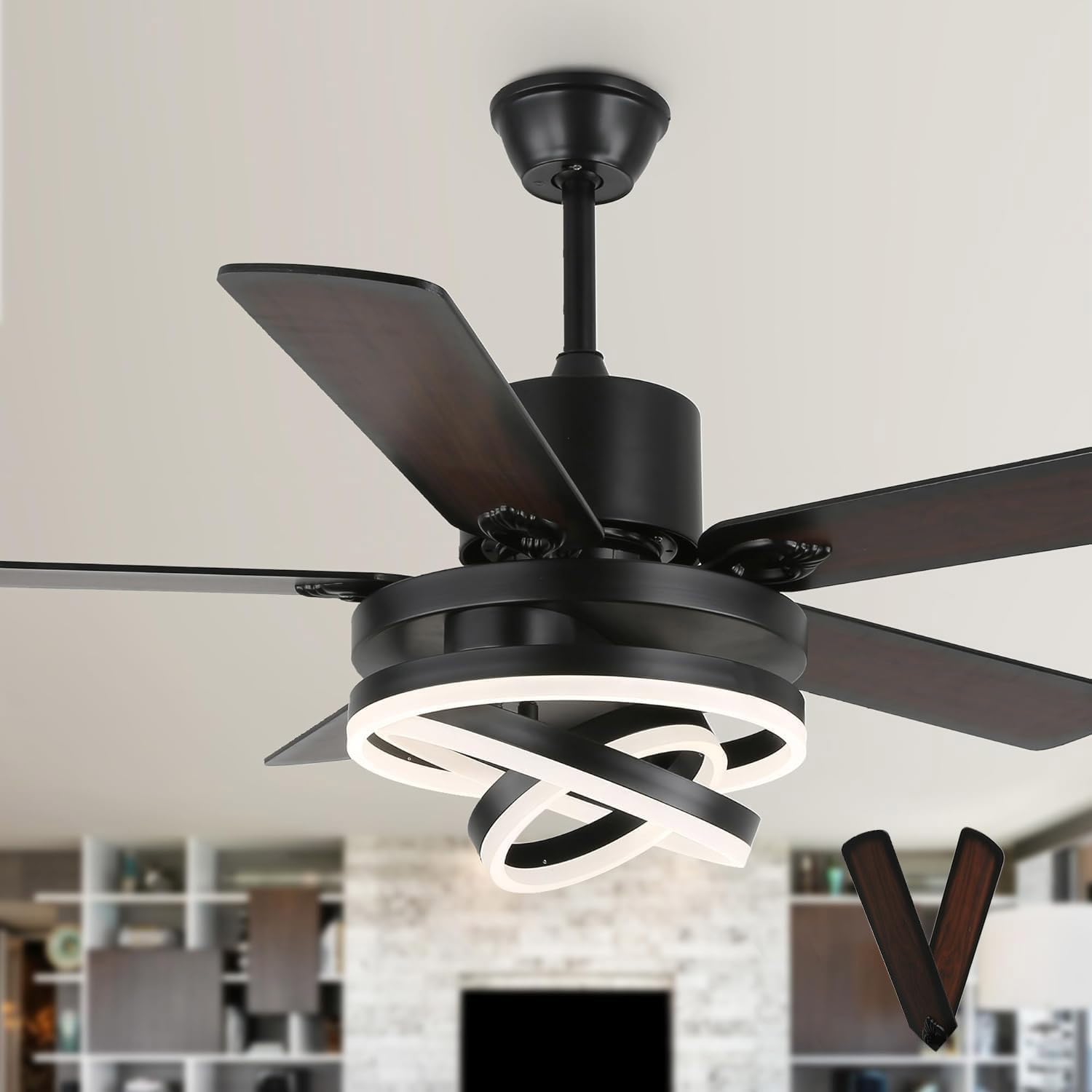 Baquler 2 Pack 52 Inch Ceiling Fans with Lights, Black Ceiling Fans ...