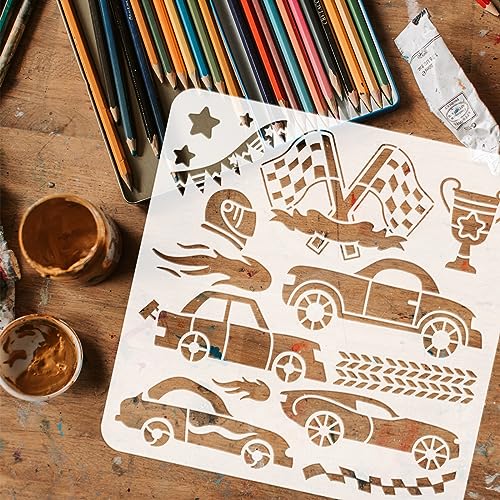 FINGERINSPIRE Racing Car Painting Stencil 30x30cm Large Trophy Stars ...