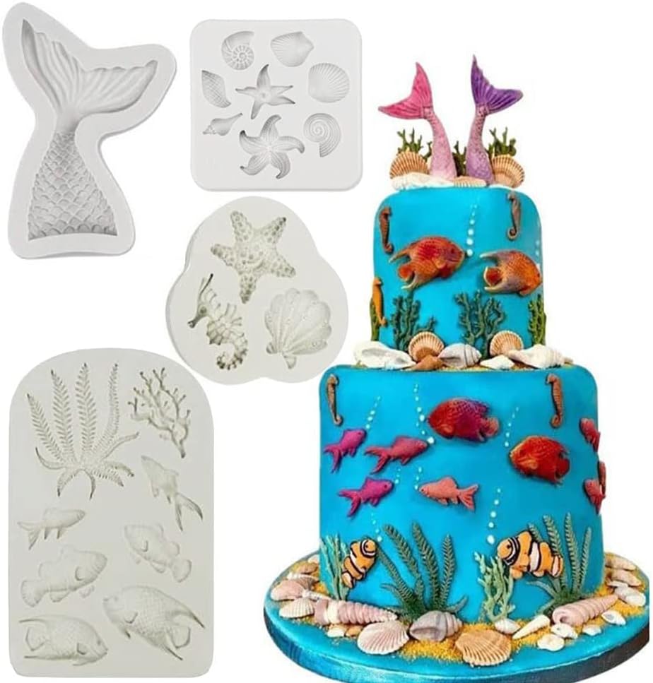 Fondant Silicone Cake Molds Mermaid Theme, Seashell Seahorse Starfish ...