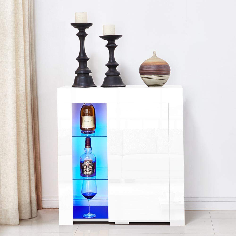 Camorsa High Gloss White Sideboard Display Cabinet With Led Lights ...