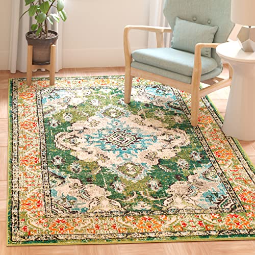 SAFAVIEH Monaco Collection Area Rug - 5'1" x 7'7", Forest Green & Light ...