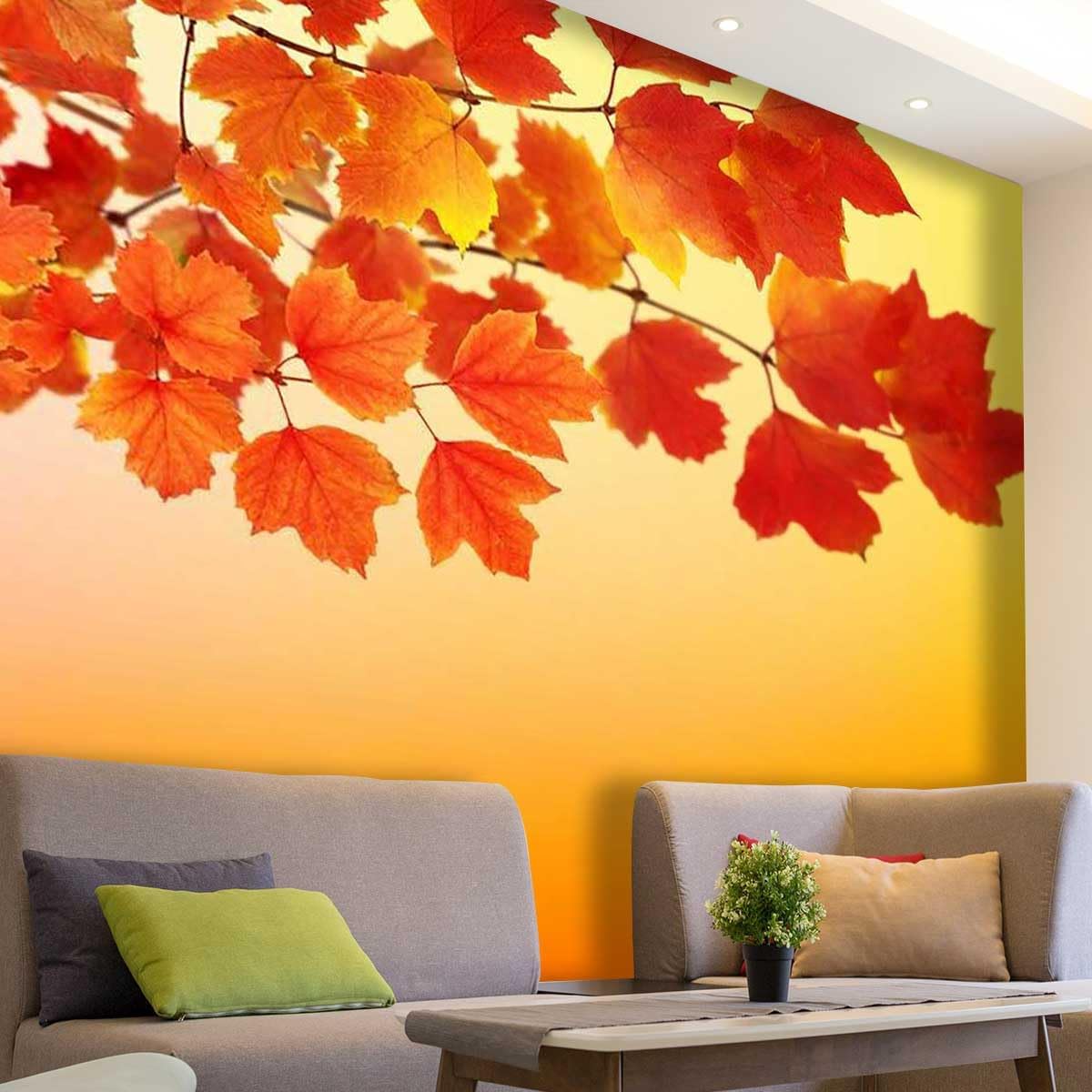 ZYMECH Stick On Wallpaper Orange Maple Leaves Customize Papel De Paredes Decorativo Cabinet ...